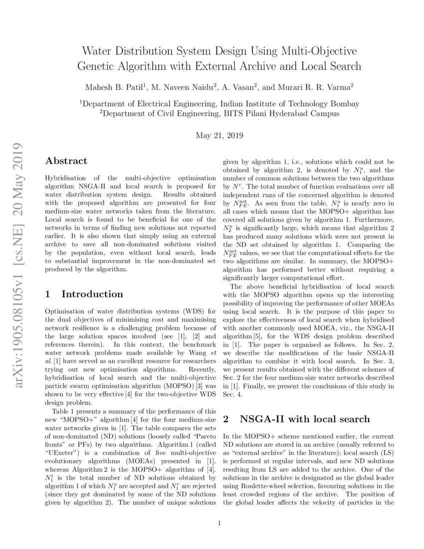 Water Distribution System Design Using Multi Objective Genetic Algorithm With External Archive