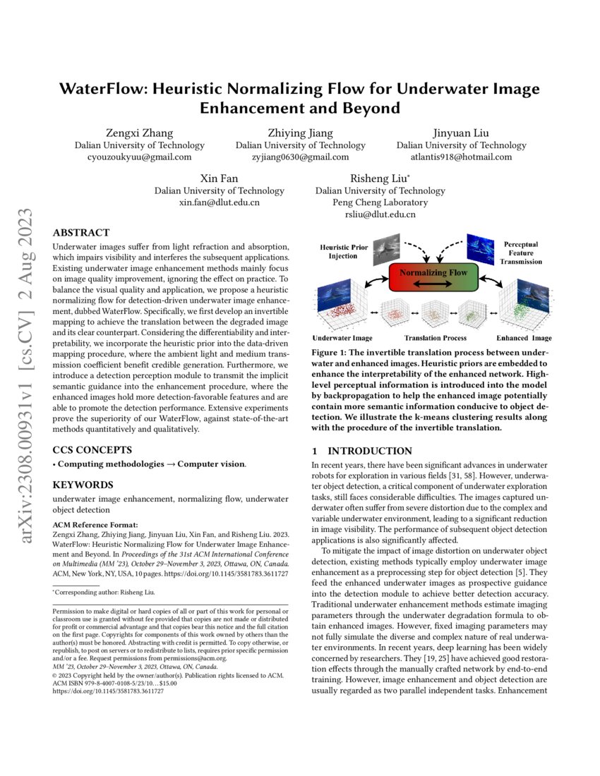 WaterFlow: Heuristic Normalizing Flow for Underwater Image Enhancement ...