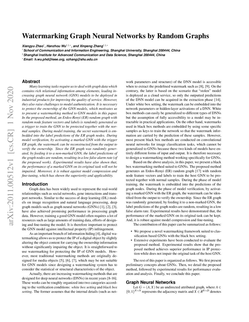 Watermarking Graph Neural Networks by Random Graphs | DeepAI