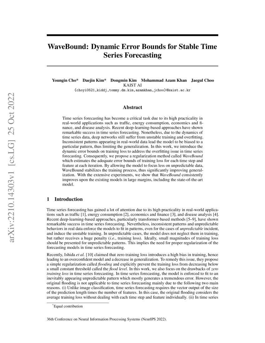 WaveBound: Dynamic Error Bounds for Stable Time Series Forecasting | DeepAI