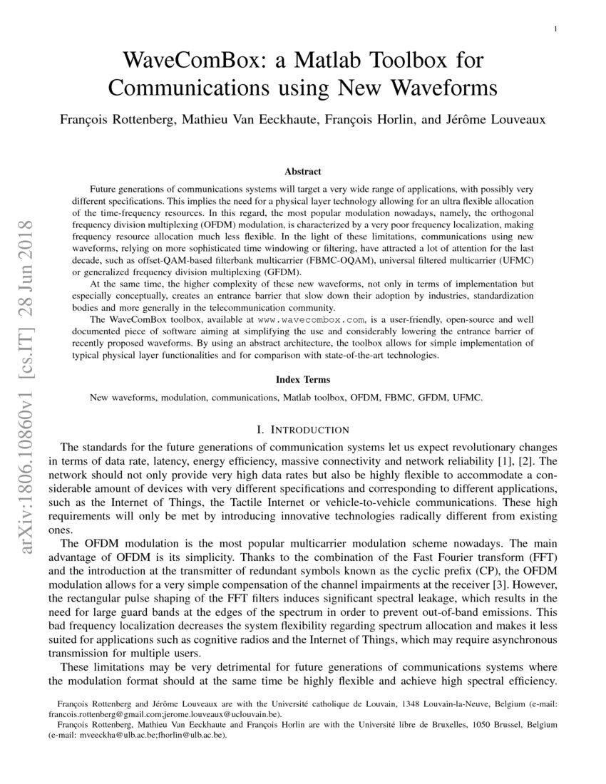 WaveComBox: a Matlab Toolbox for Communications using New Waveforms ...