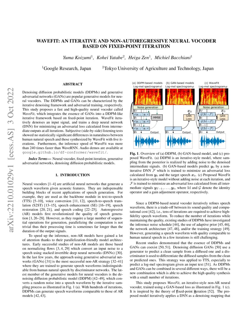 Wavefit An Iterative And Non Autoregressive Neural Vocoder Based On Fixed Point Iteration Deepai