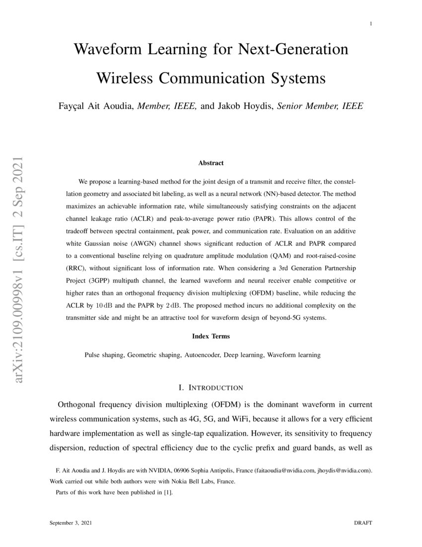 Waveform Learning for Next-Generation Wireless Communication Systems | DeepAI