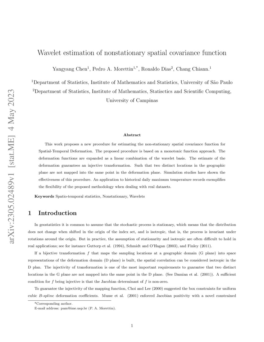 Wavelet Estimation Of Nonstationary Spatial Covariance Function Deepai