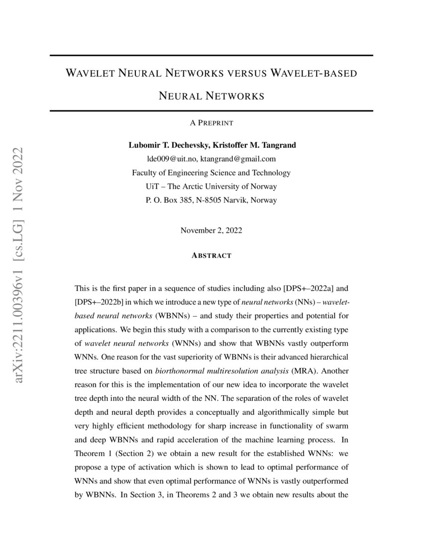 Wavelet Neural Networks Versus Wavelet Based Neural Networks Deepai