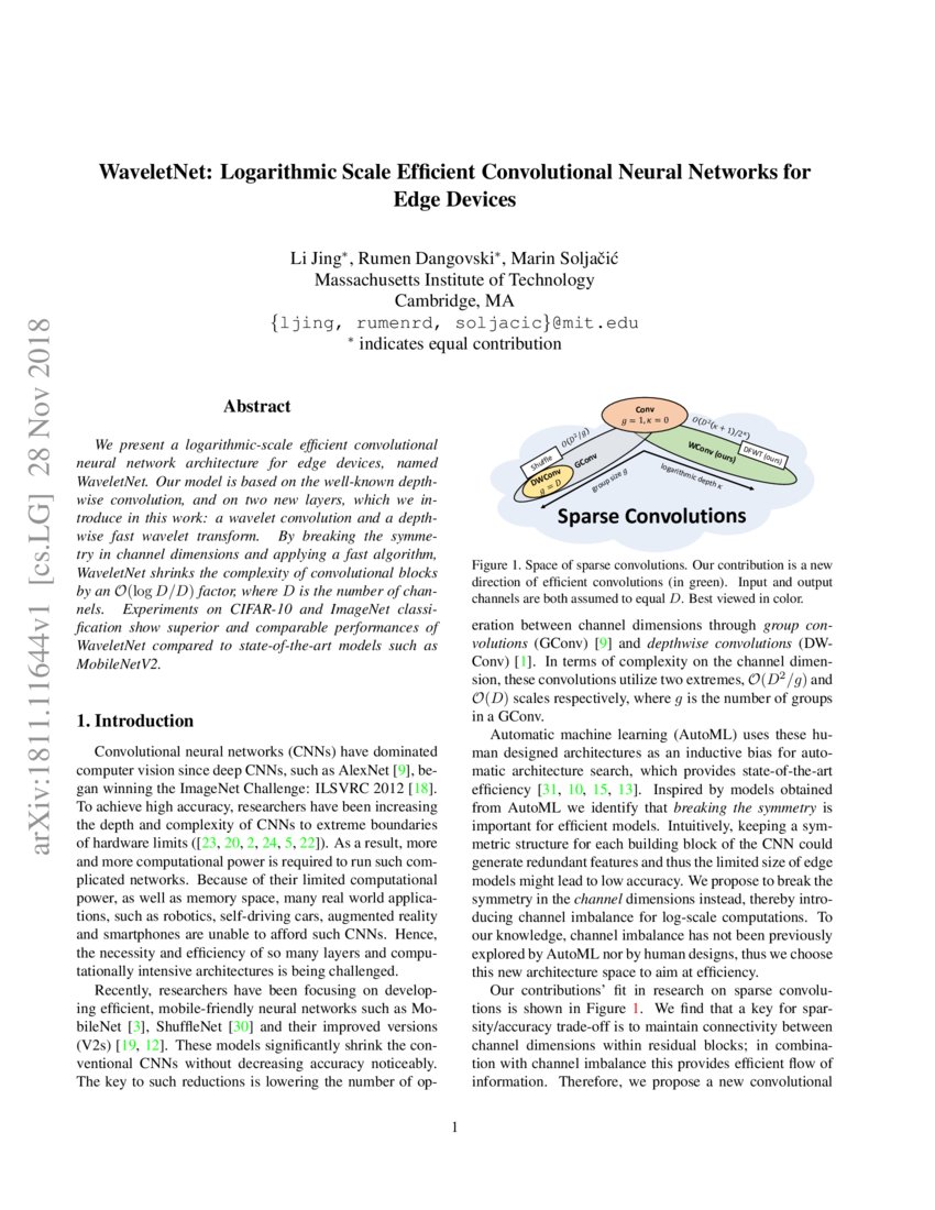 WaveletNet: Logarithmic Scale Efficient Convolutional Neural Networks for Edge Devices | DeepAI