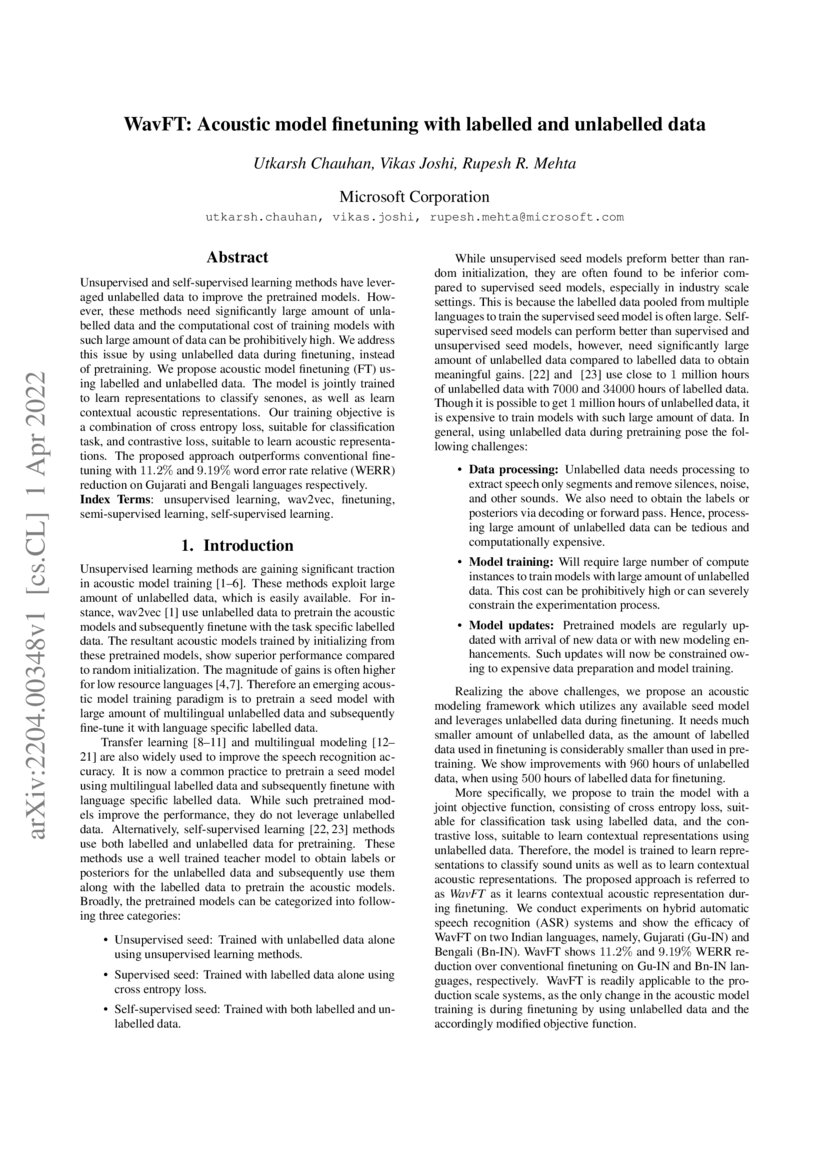 WavFT: Acoustic model finetuning with labelled and unlabelled data | DeepAI