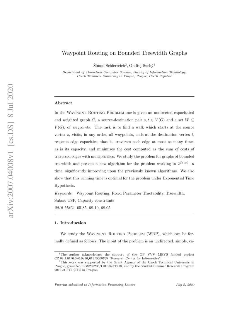Waypoint Routing on Bounded Treewidth Graphs | DeepAI