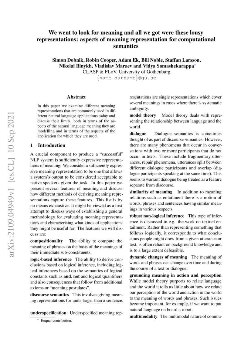 We went to look for meaning and all we got were these lousy representations: aspects of meaning ...