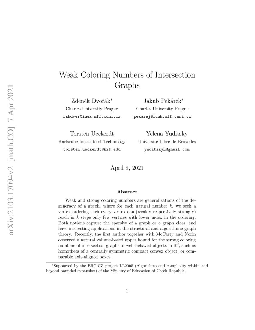 Weak Coloring Numbers of Intersection Graphs | DeepAI