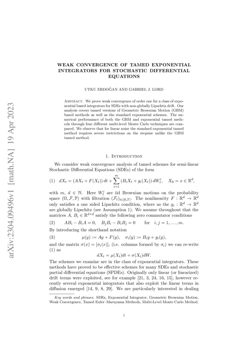 Weak Convergence Of Tamed Exponential Integrators for Stochastic ... Weak Convergence Of Tamed Exponential Integrators for Stochastic ...