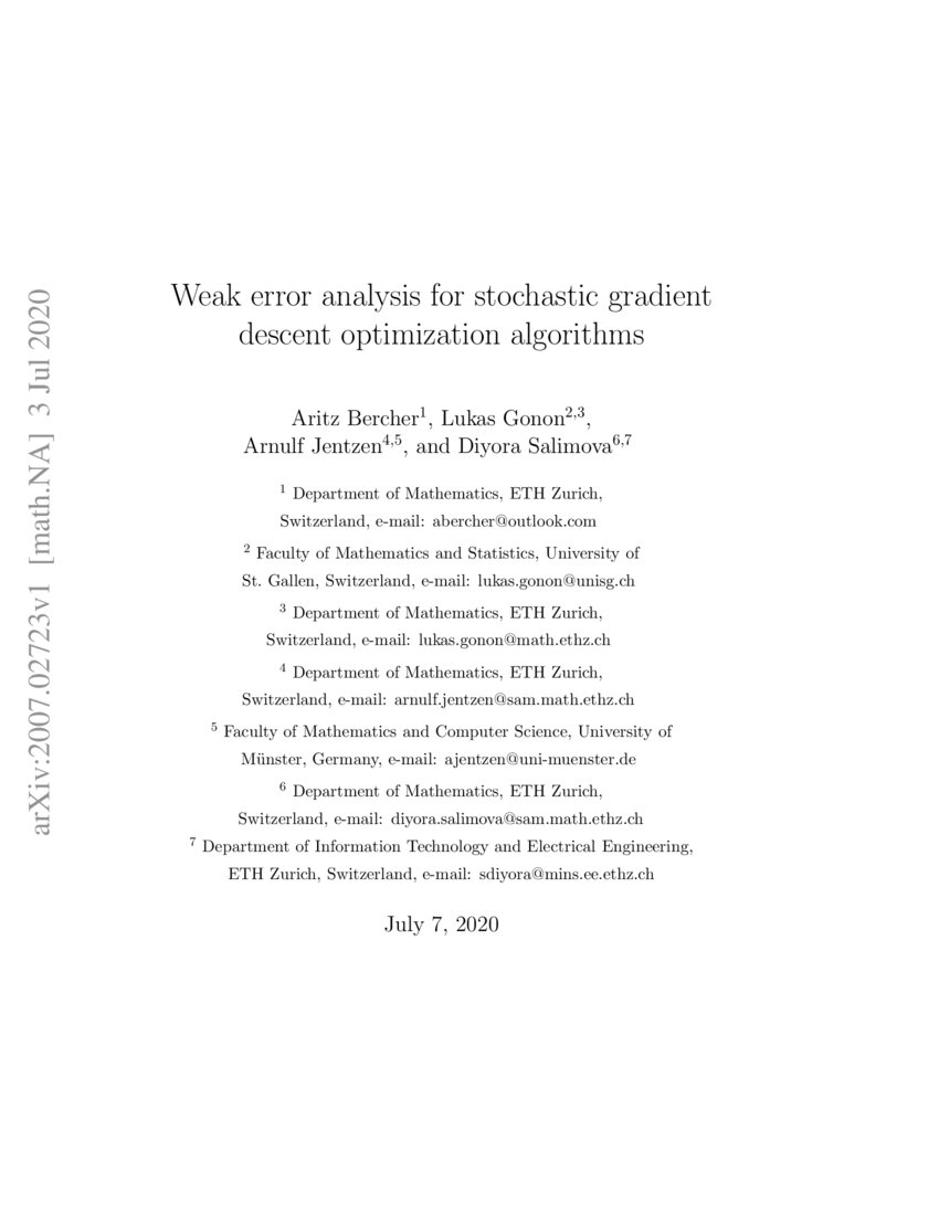 Weak Error Analysis For Stochastic Gradient Descent Optimization Algorithms Deepai 8650
