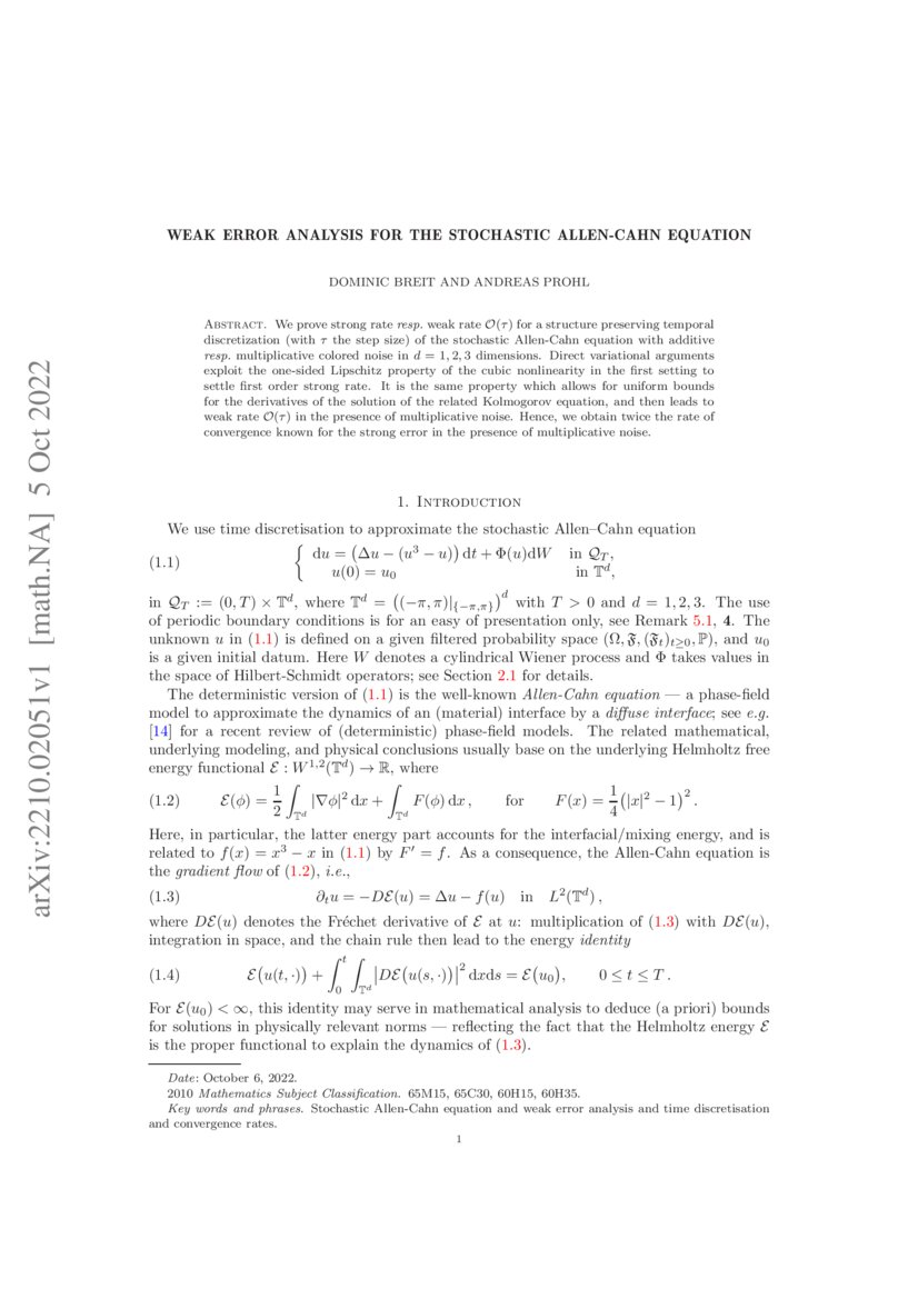 Weak Error Analysis For The Stochastic Allen Cahn Equation Deepai