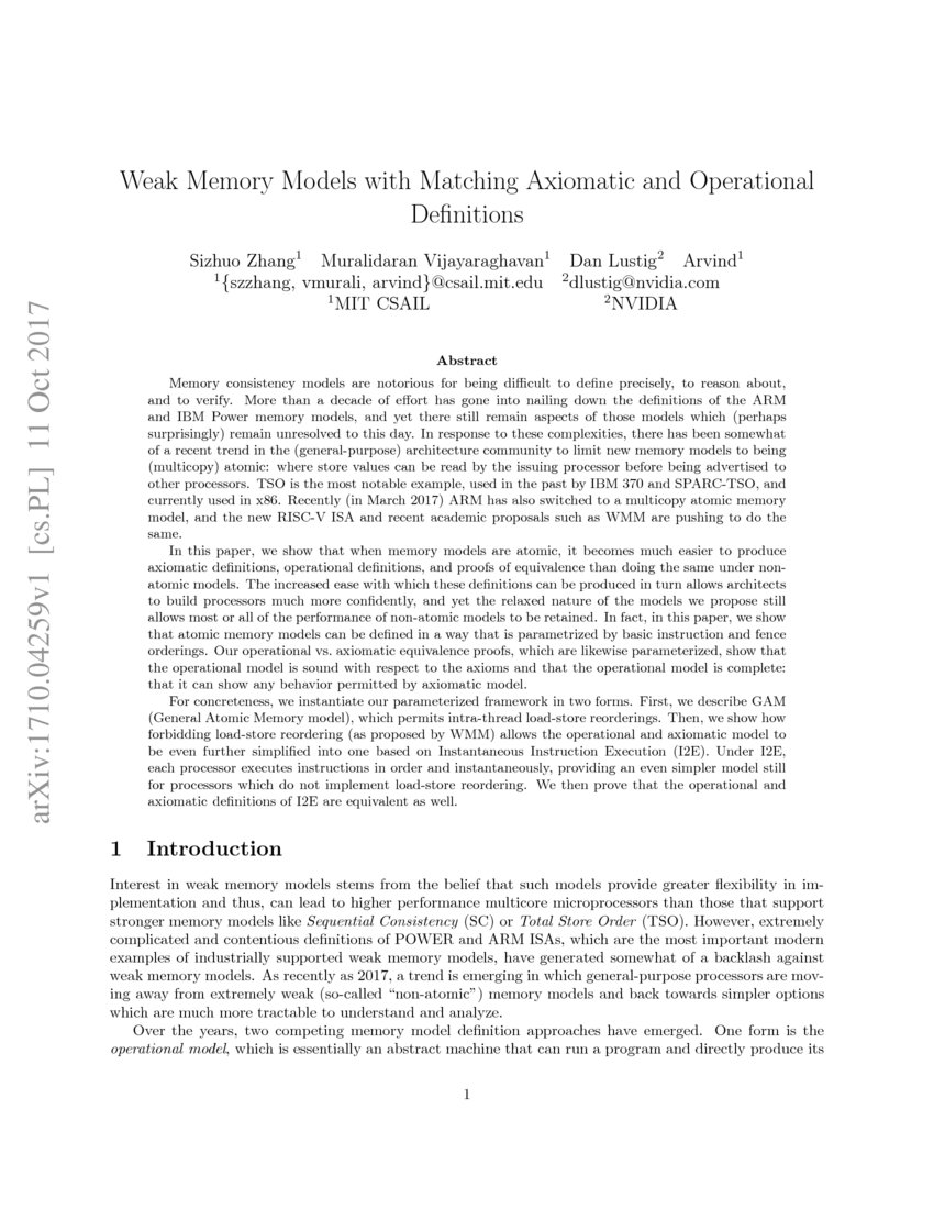 Weak Memory Models With Matching Axiomatic And Operational Definitions Deepai