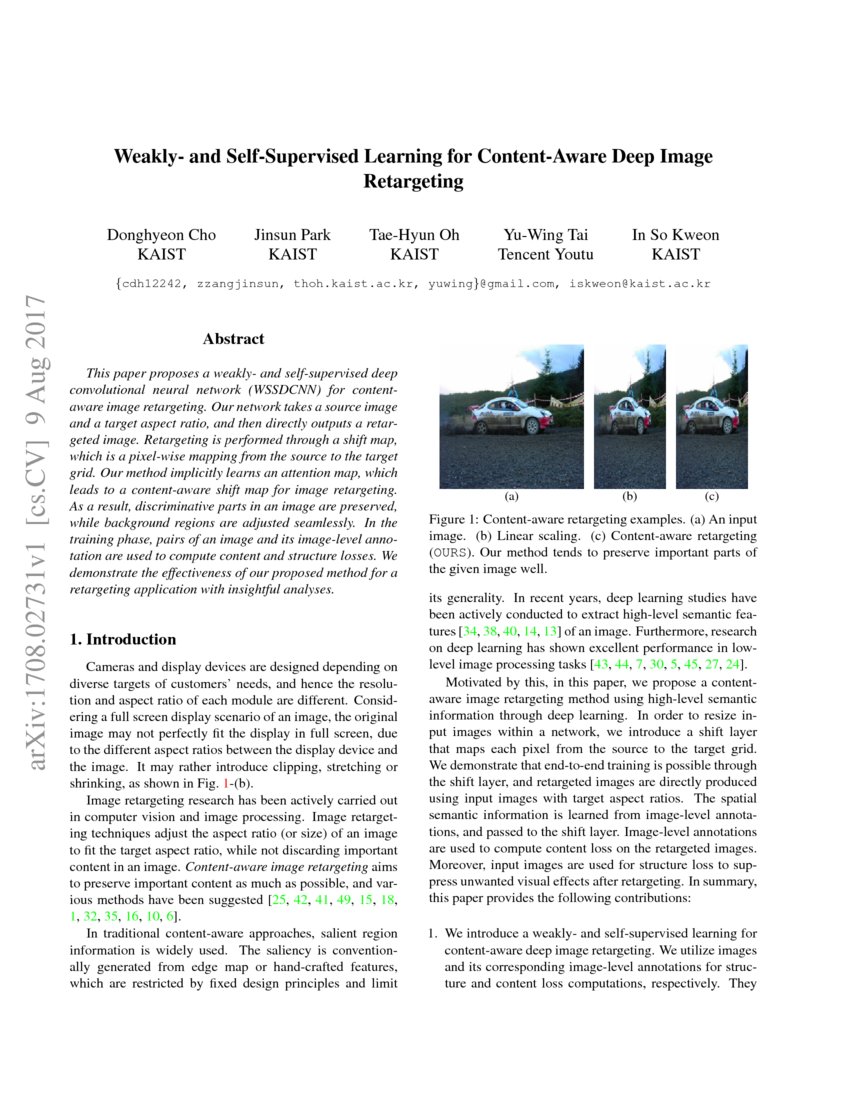 Weakly- and Self-Supervised Learning for Content-Aware Deep Image Retargeting | DeepAI