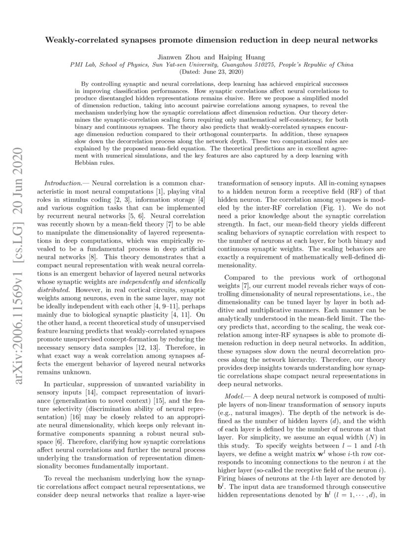 Weakly-correlated synapses promote dimension reduction in deep neural networks | DeepAI