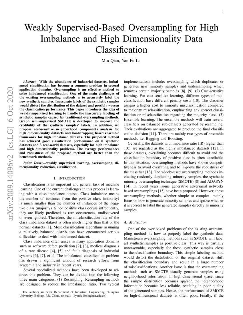 Weakly Supervised-Based Oversampling for High Imbalance and High Dimensionality Data ...