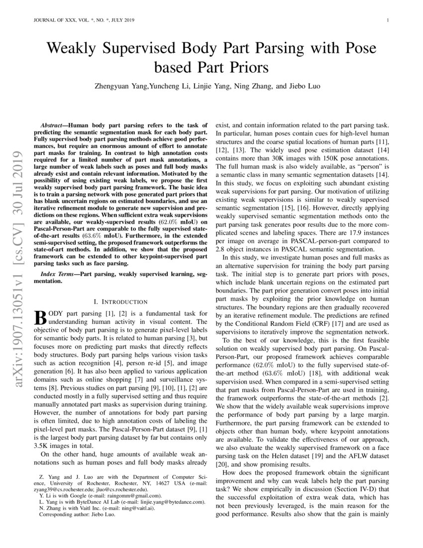 Weakly Supervised Body Part Parsing With Pose Based Part Priors Deepai