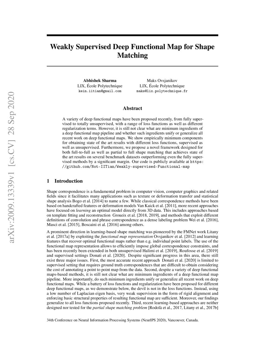 Weakly Supervised Deep Functional Map for Shape Matching | DeepAI