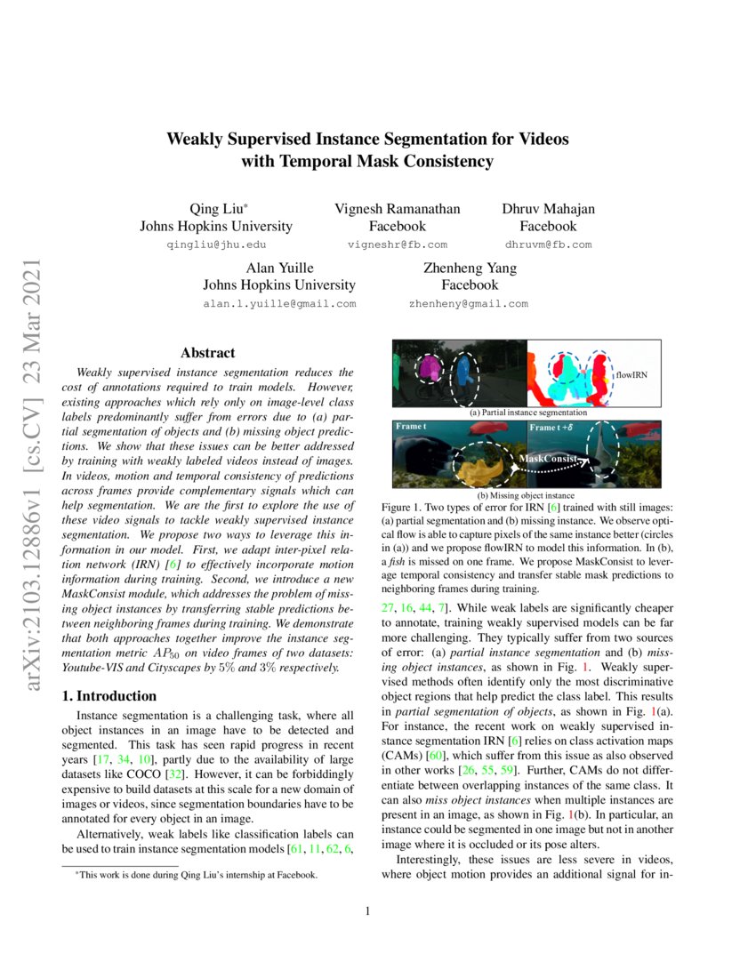 Weakly Supervised Instance Segmentation for Videos with Temporal Mask ... Weakly Supervised Instance Segmentation for Videos with Temporal Mask ...