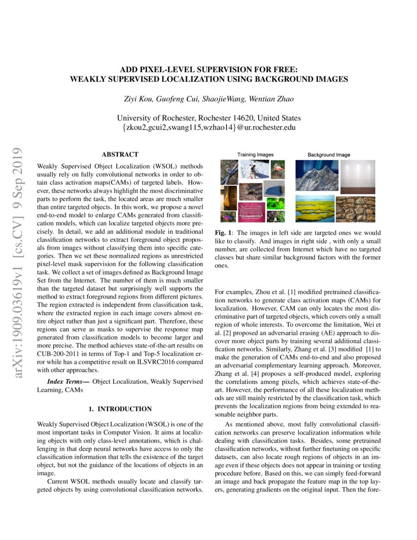 Weakly Supervised Localization Using Background Images | DeepAI