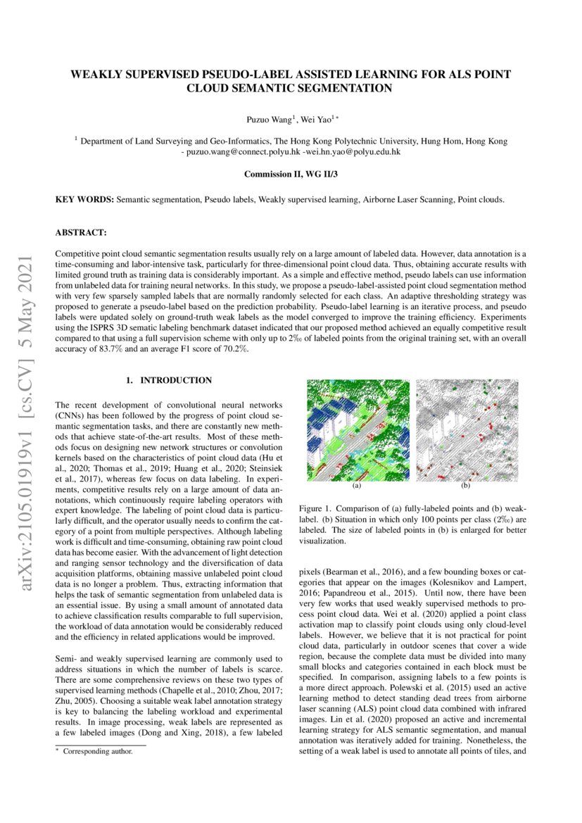 Weakly Supervised Pseudo Label Assisted Learning For Als Point Cloud Semantic Segmentation Deepai