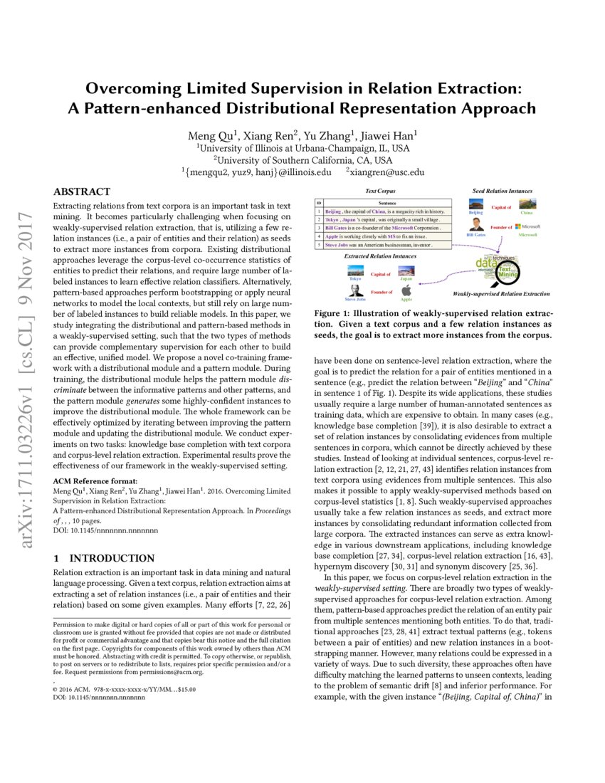 Weakly Supervised Relation Extraction By Pattern Enhanced Embedding
