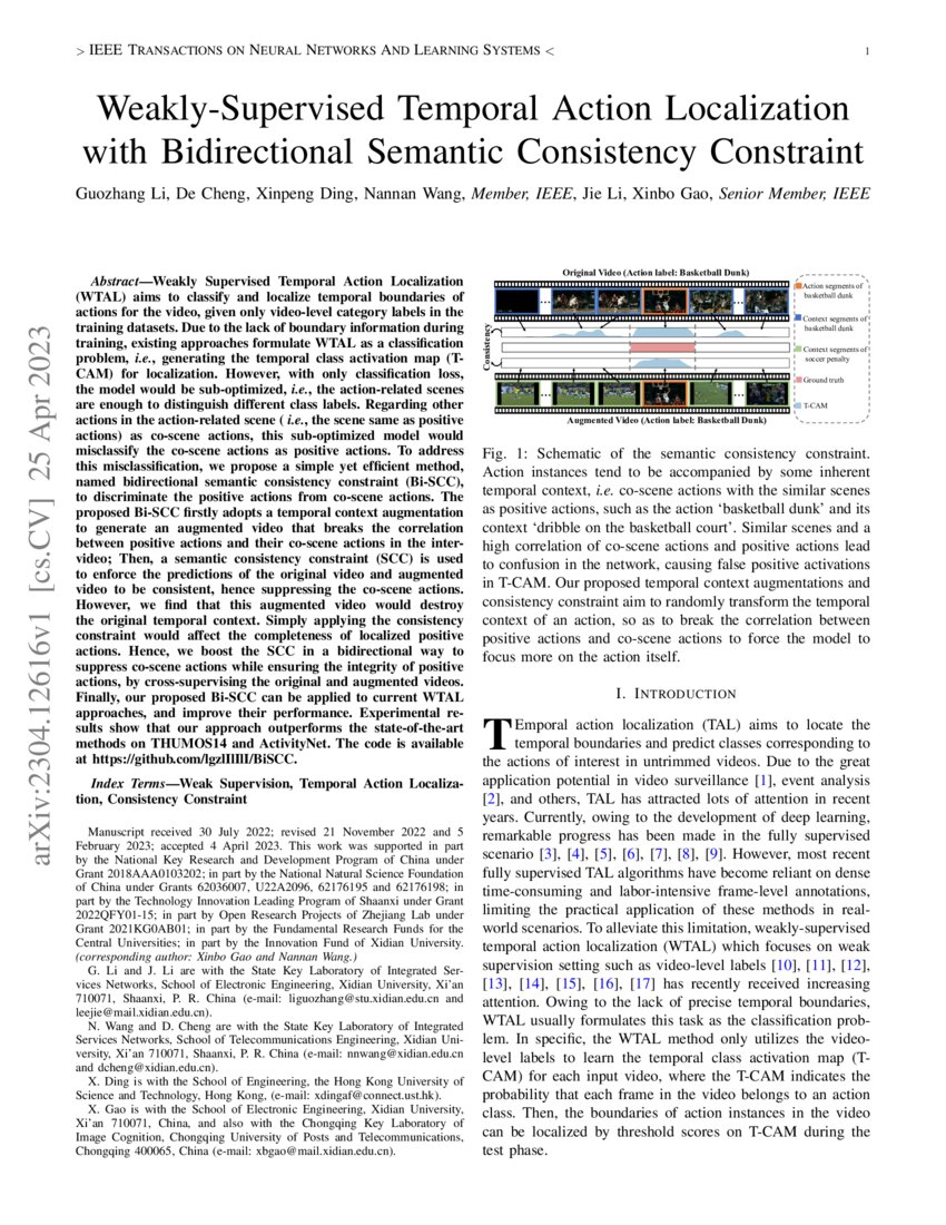 Weakly Supervised Temporal Action Localization With Bidirectional Semantic Consistency