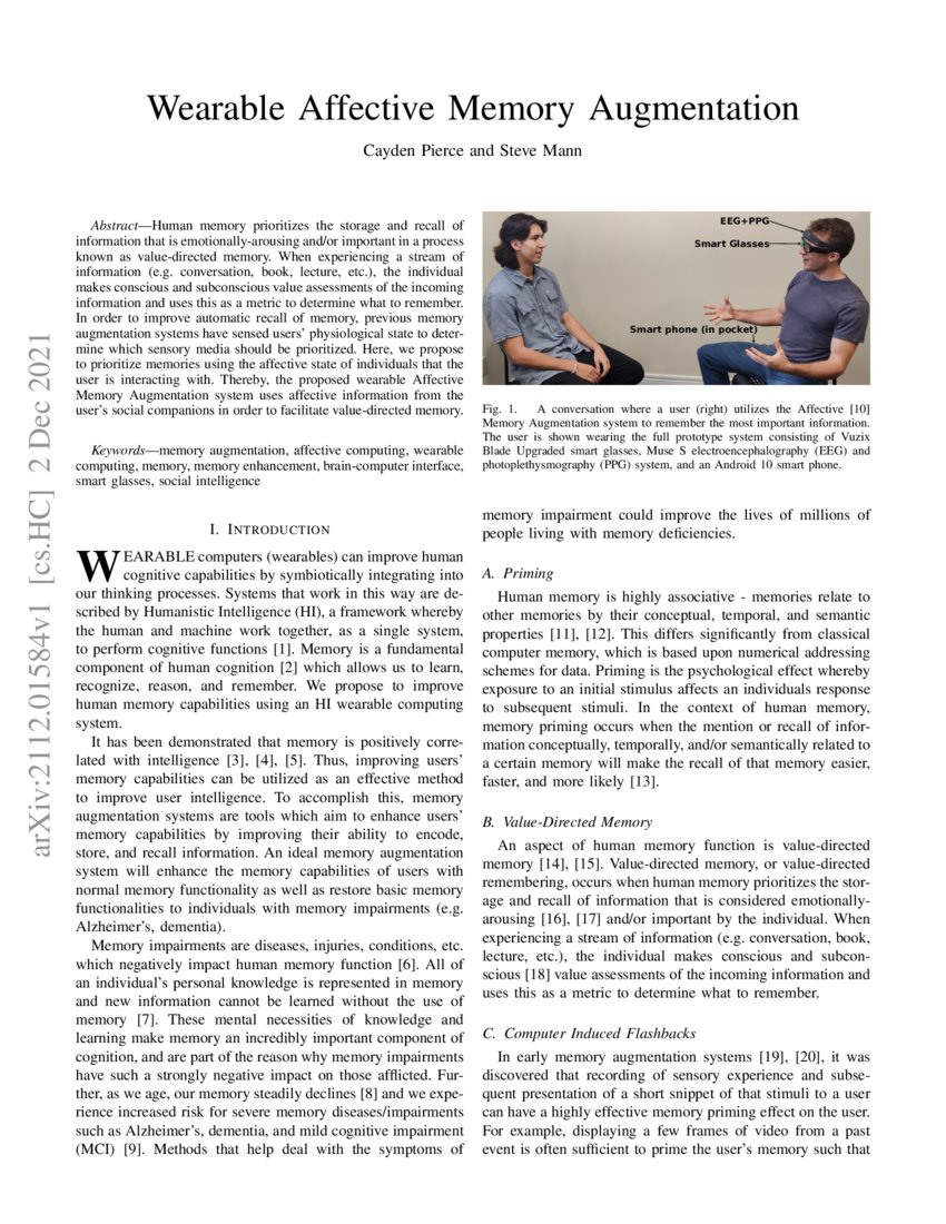 Wearable Affective Memory Augmentation | DeepAI