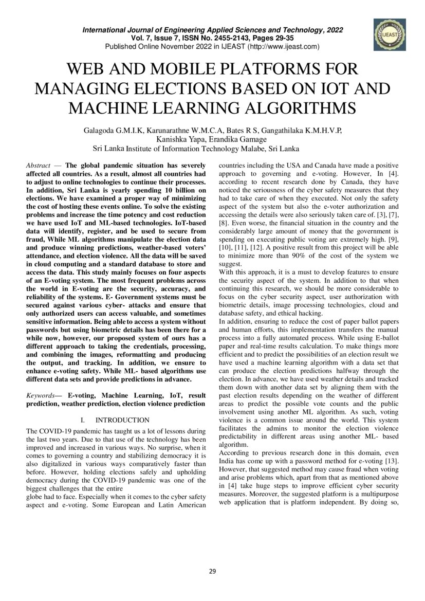 Web And Mobile Platforms For Managing Elections Based On Iot And Machine Learning Algorithms