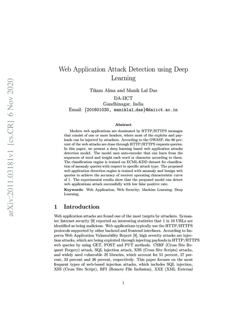 Web Application Attack Detection Using Deep Learning Deepai 