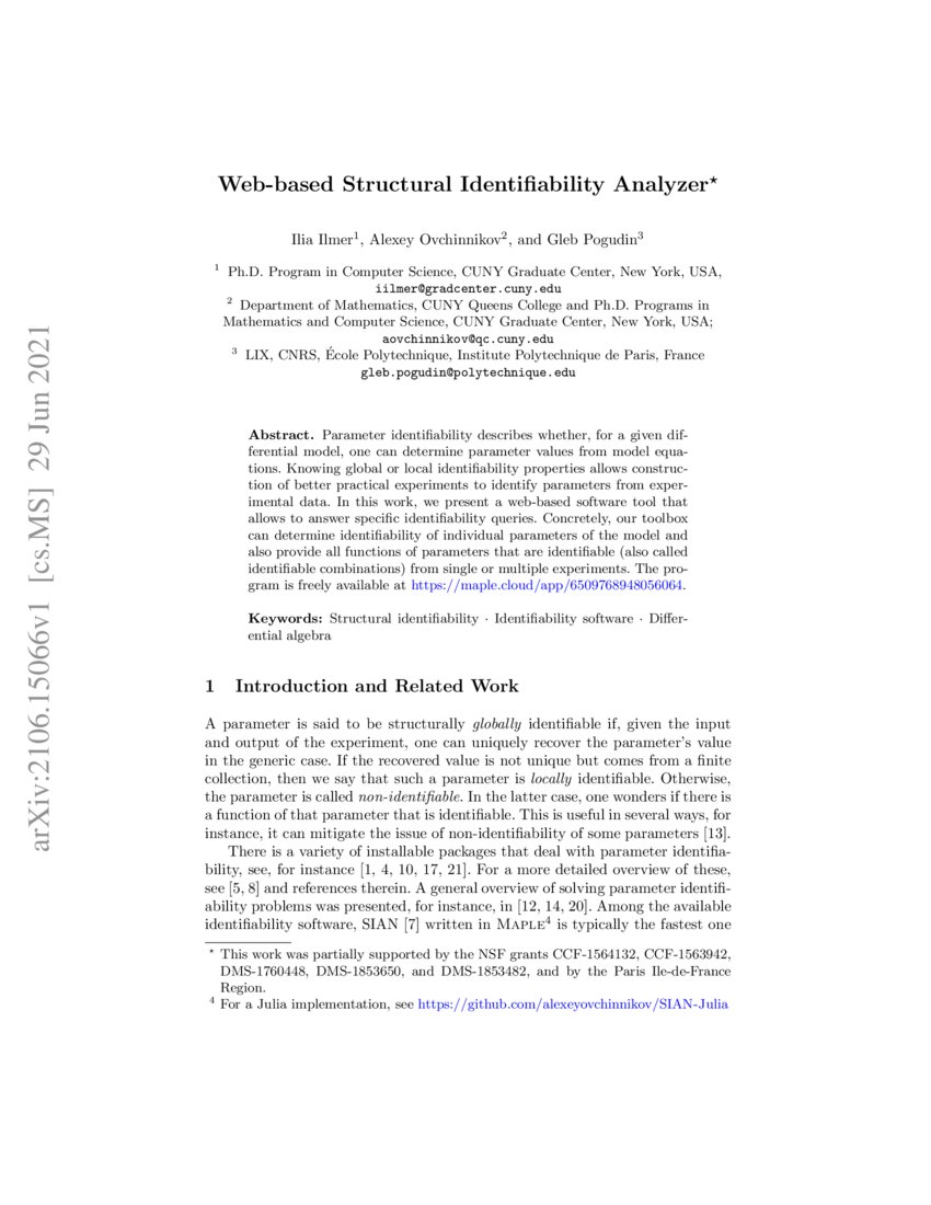 Web-based Structural Identifiability Analyzer | DeepAI