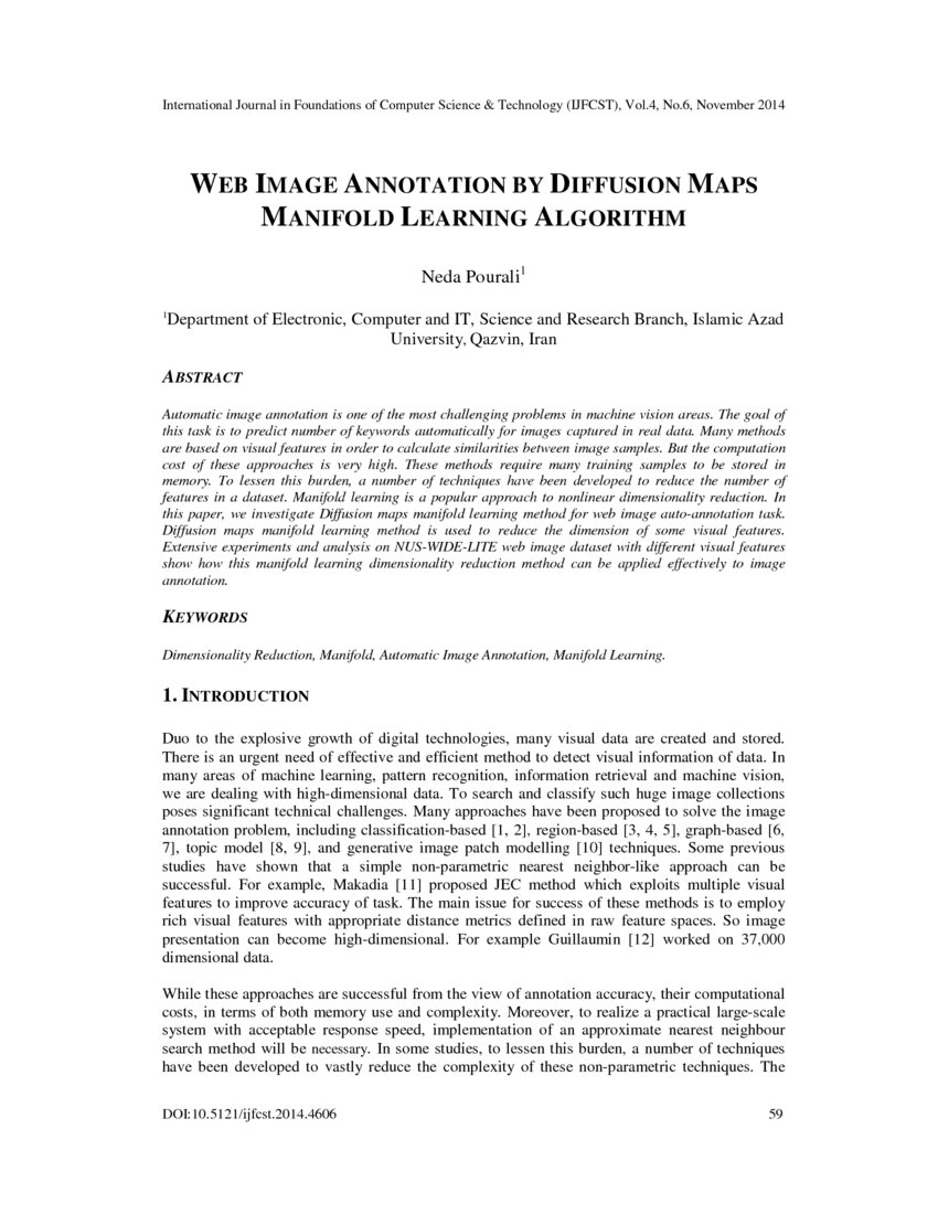 Web image annotation by diffusion maps manifold learning algorithm | DeepAI