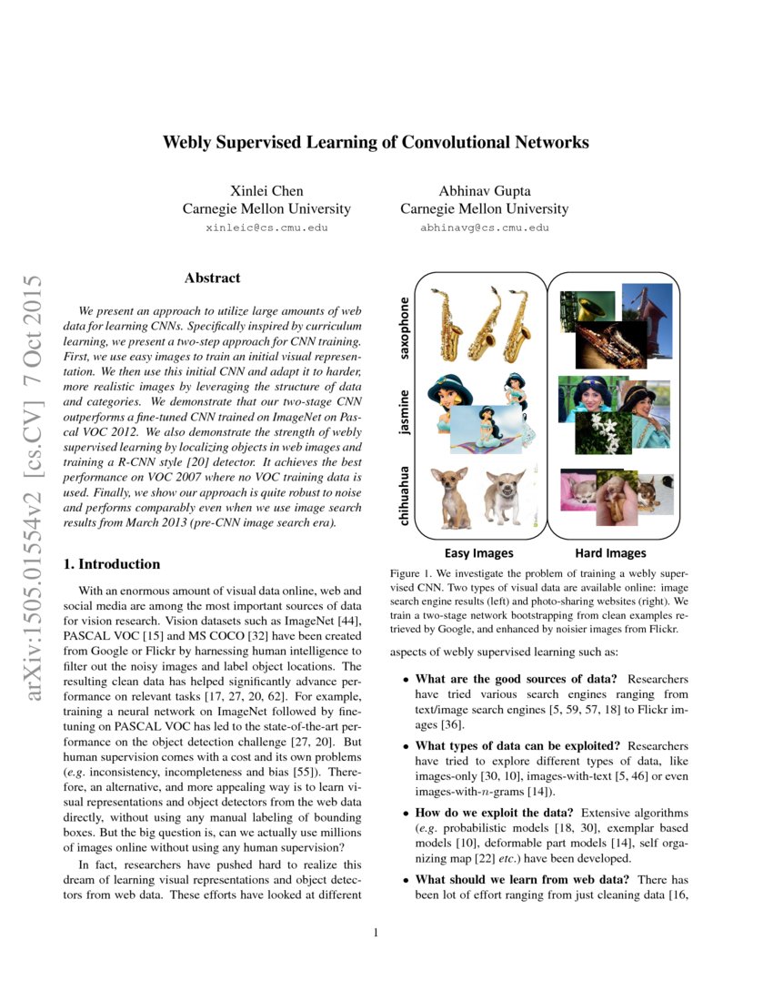 Webly Supervised Learning Of Convolutional Networks Deepai