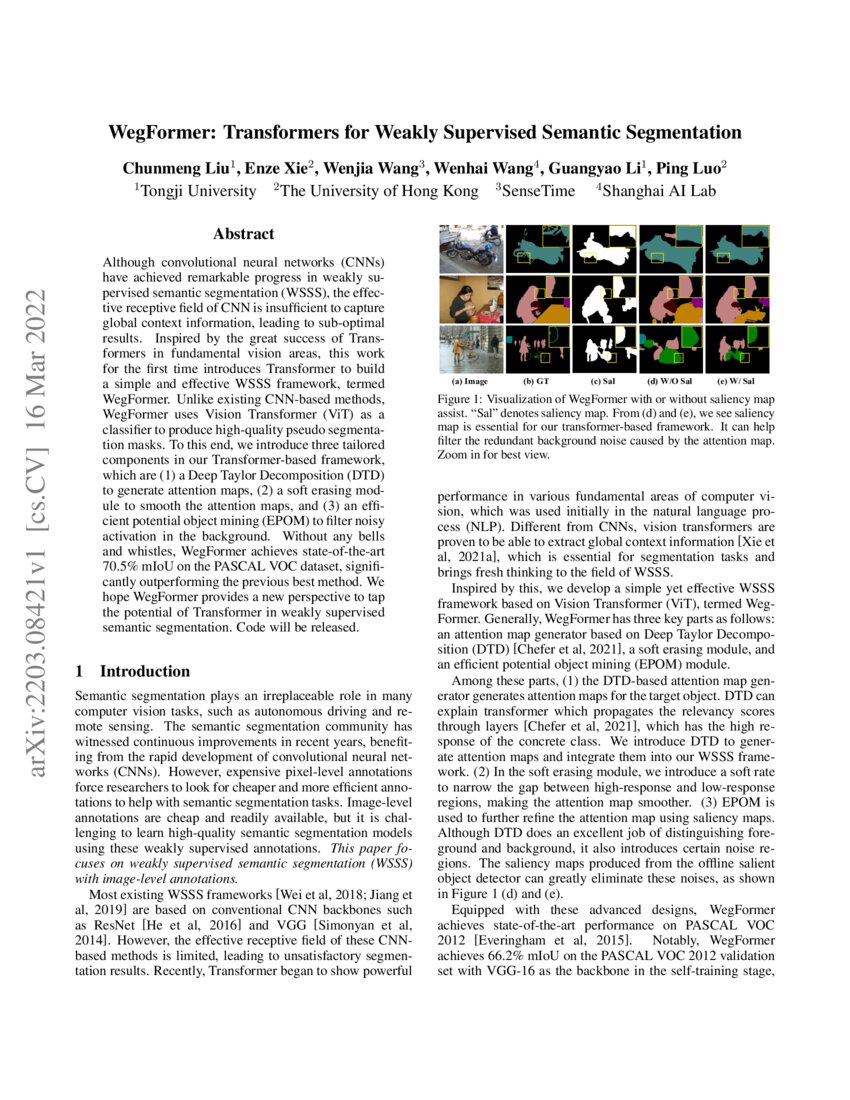 WegFormer: Transformers for Weakly Supervised Semantic Segmentation | DeepAI
