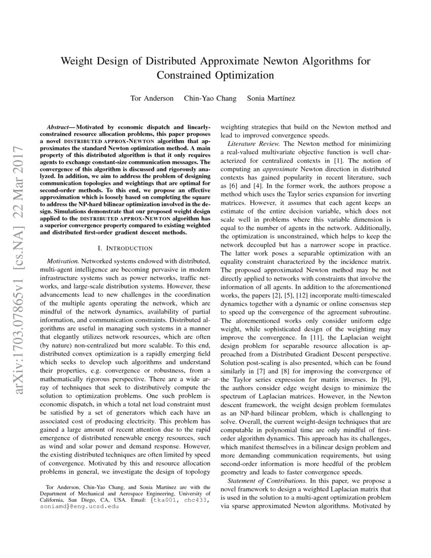 Weight Design Of Distributed Approximate Newton Algorithms For Constrained Optimization Deepai 