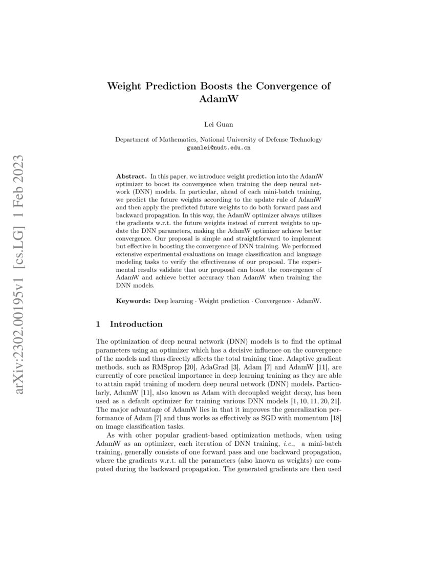 Weight Prediction Boosts the Convergence of AdamW | DeepAI
