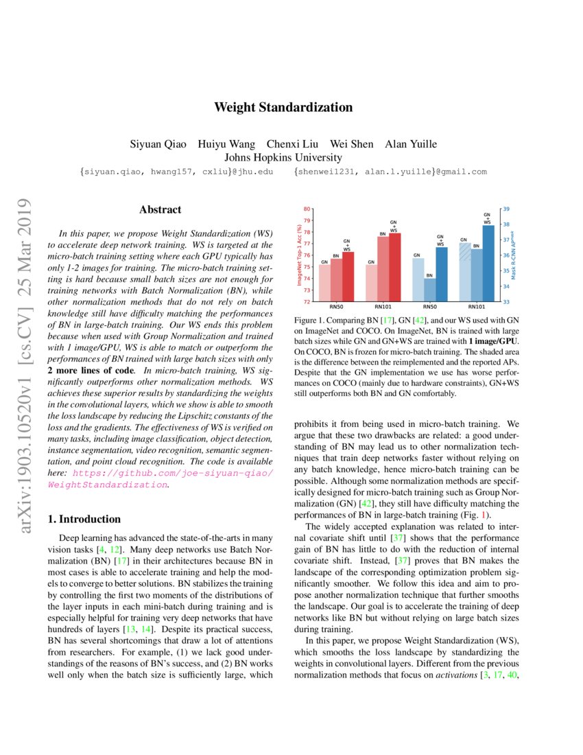 Weight Standardization | DeepAI