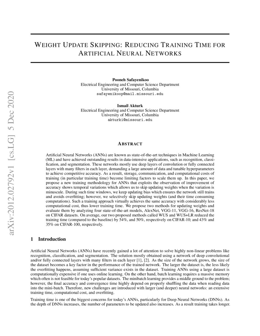 Weight Update Skipping: Reducing Training Time for Artificial Neural ...