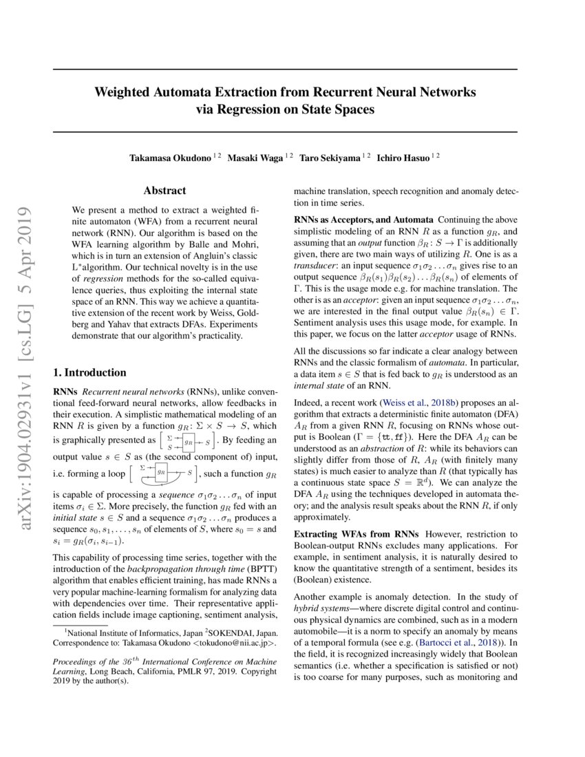 Weighted Automata Extraction From Recurrent Neural Networks Via