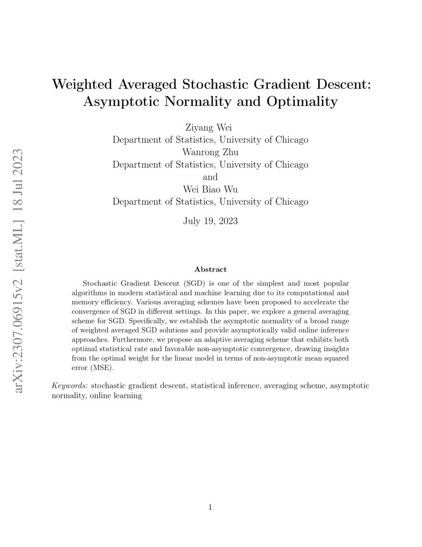 Weighted Averaged Stochastic Gradient Descent Asymptotic Normality And