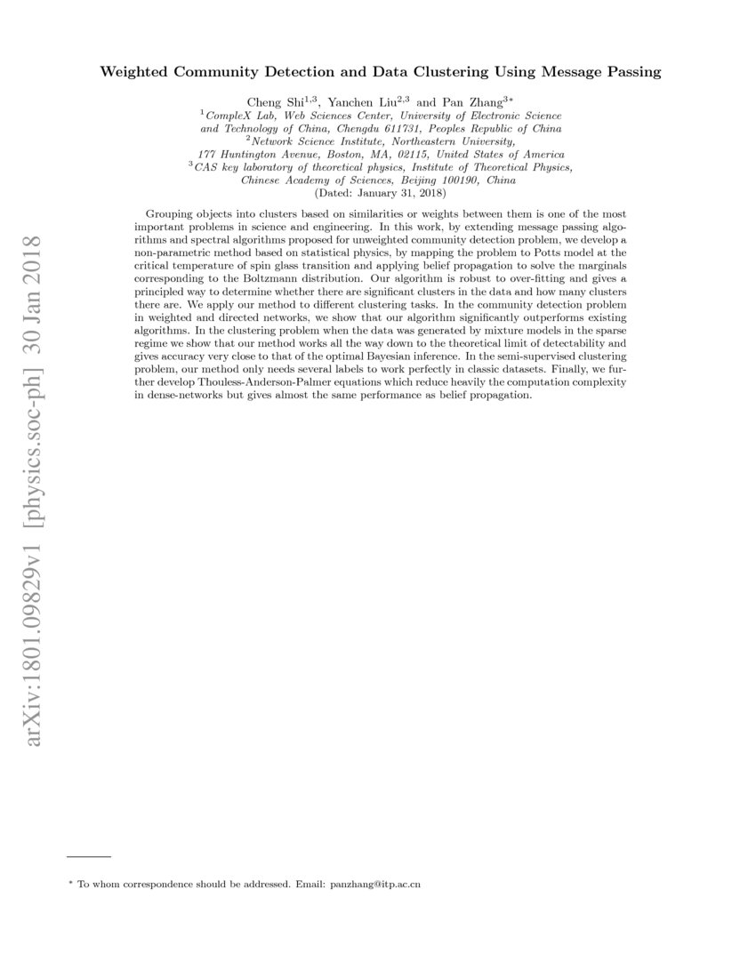 Weighted Community Detection And Data Clustering Using Message Passing Deepai
