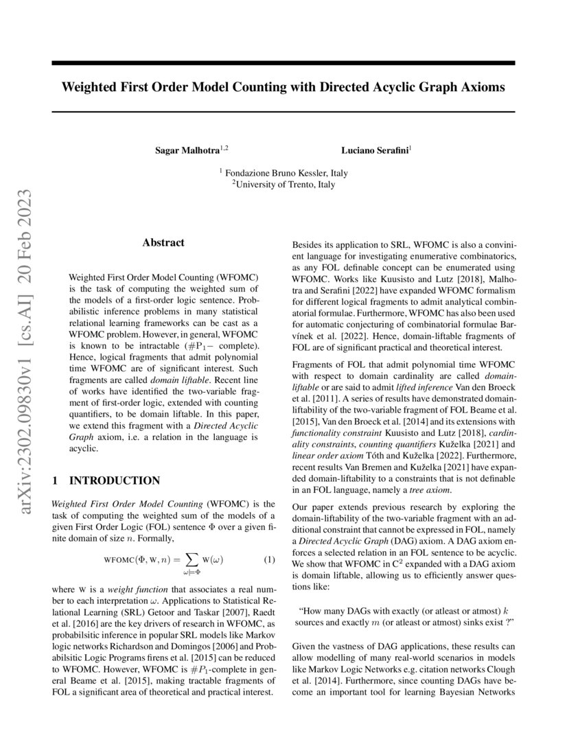 Weighted First Order Model Counting with Directed Acyclic Graph Axioms | DeepAI