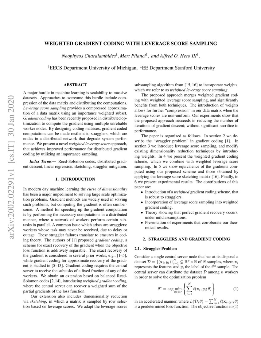 Weighted Gradient Coding with Leverage Score Sampling | DeepAI
