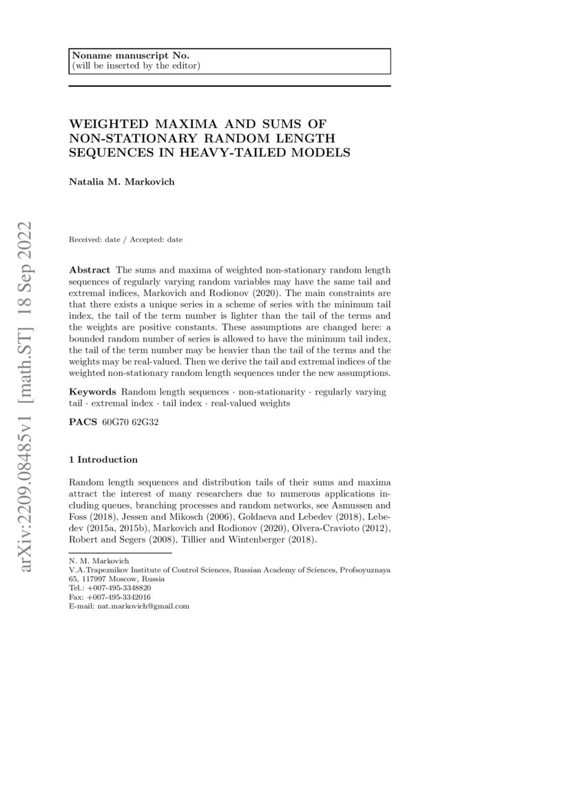 Weighted maxima and sums of non-stationary random length sequences in heavy-tailed models | DeepAI
