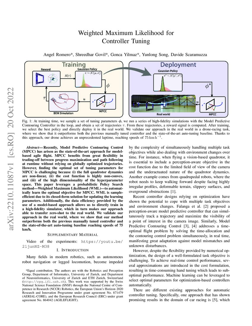 Weighted Maximum Likelihood for Controller Tuning | DeepAI