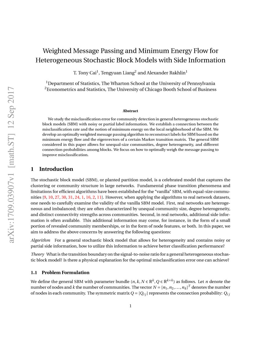 Weighted Message Passing And Minimum Energy Flow For Heterogeneous Stochastic Block Models With 5604