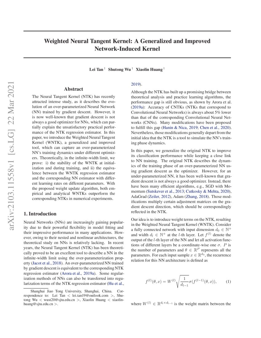 Weighted Neural Tangent Kernel: A Generalized and Improved Network ...