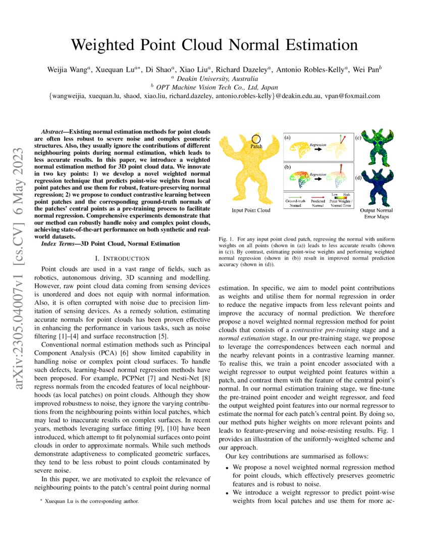 Weighted Point Cloud Normal Estimation Deepai 
