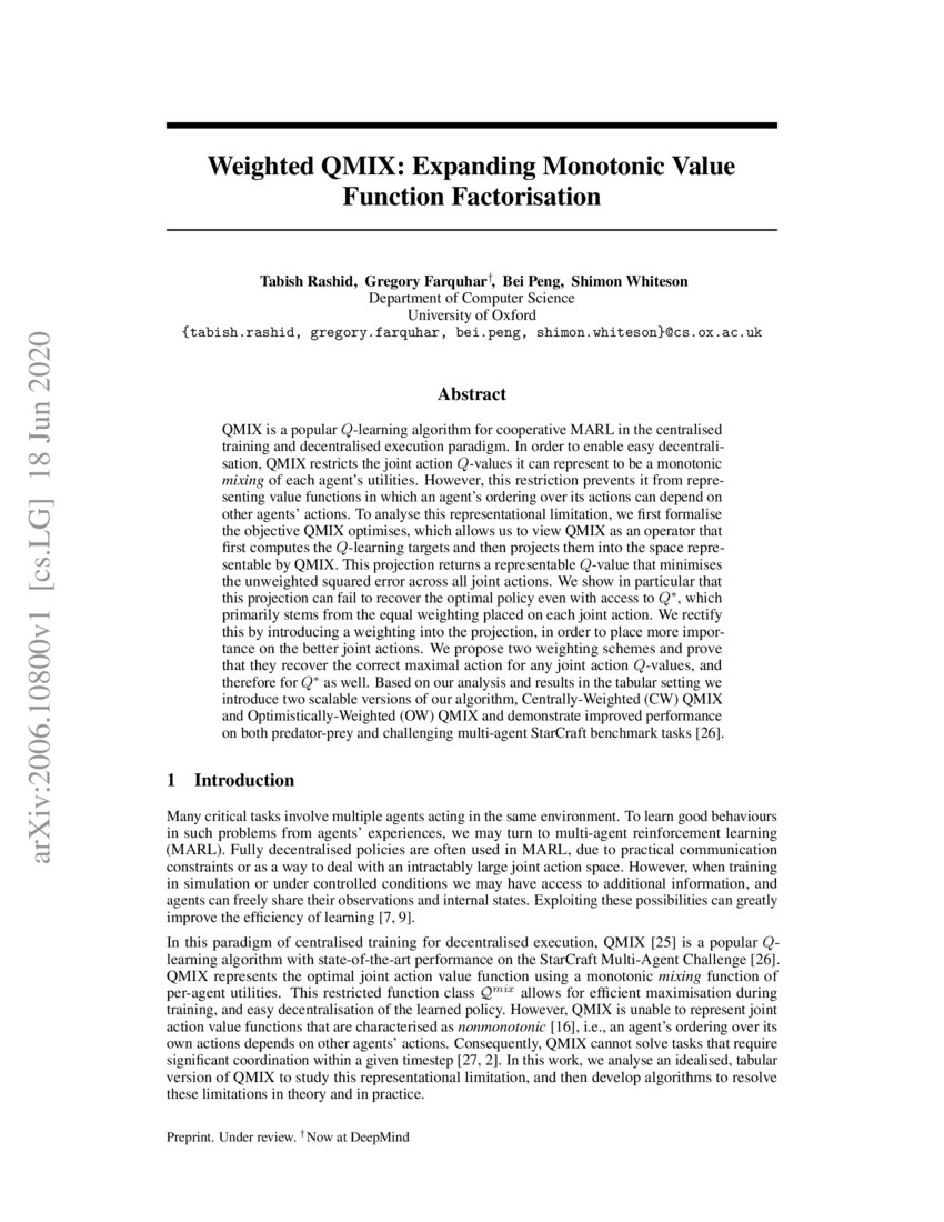 Weighted QMIX: Expanding Monotonic Value Function Factorisation | DeepAI